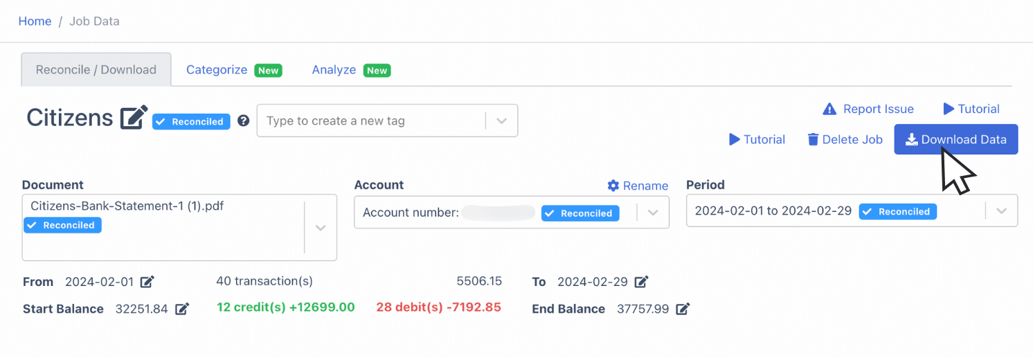 Convert Citizens Bank Statement to Excel, CSV & QBO