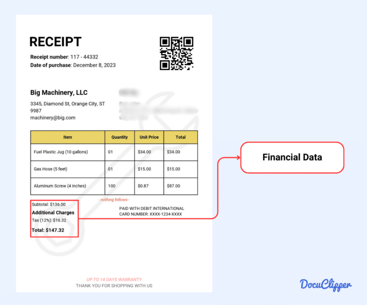 Receipt Data Extraction: Extract Receipt Data - DocuClipper