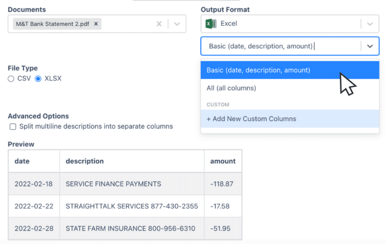 Convert M&T Bank Statement to Excel, CSV, and QBO