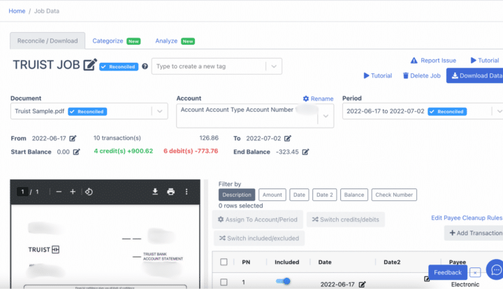 How To Convert Truist Bank Statement To Excel, CSV, And QBO - DocuClipper