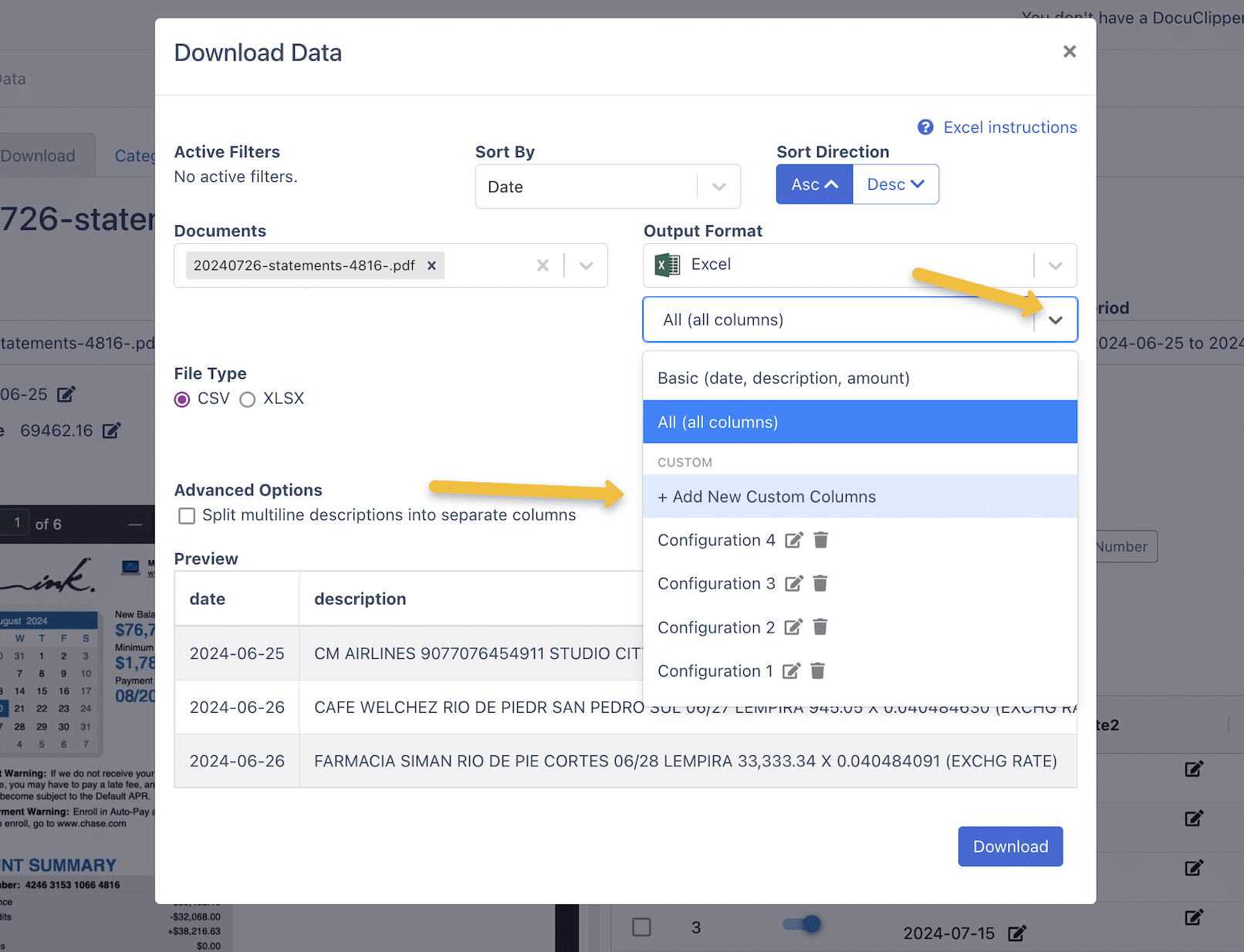 Downloading Bank Transactions - DocuClipper