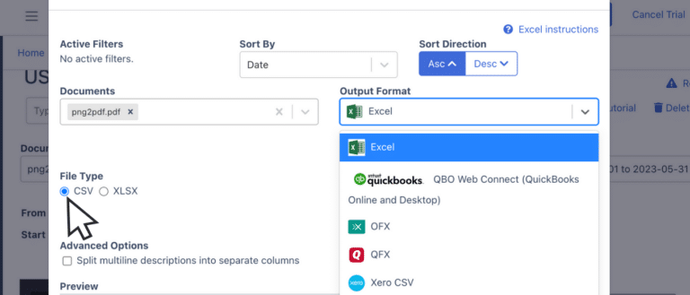 Convert US Bank Statement to Excel, CSV, and QBO