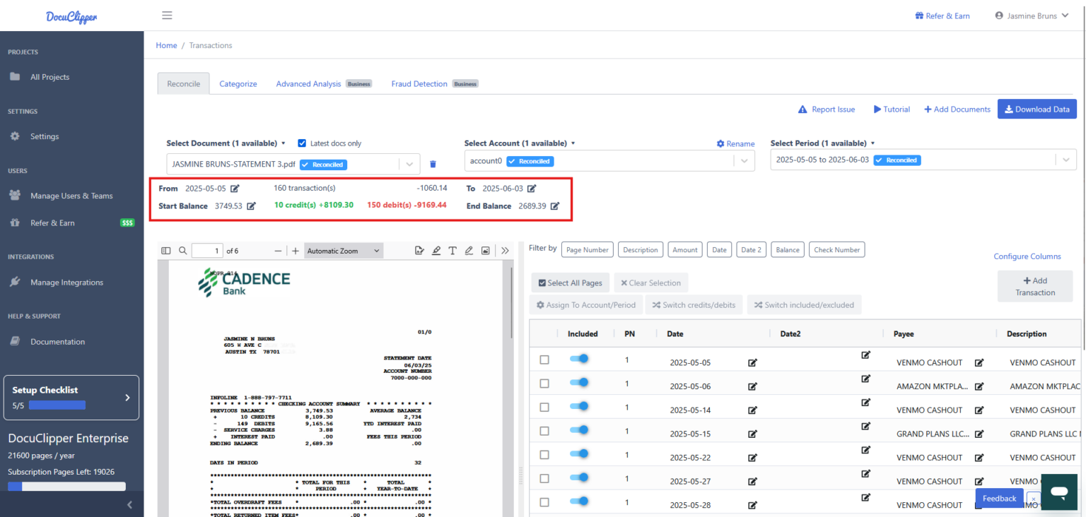 Extract Data From Bank Statements - DocuClipper